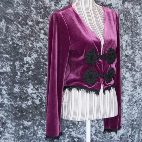 Zeego | Jackets & Coats | Plum Cropped Stretch Velvet Jacket Bolero ...